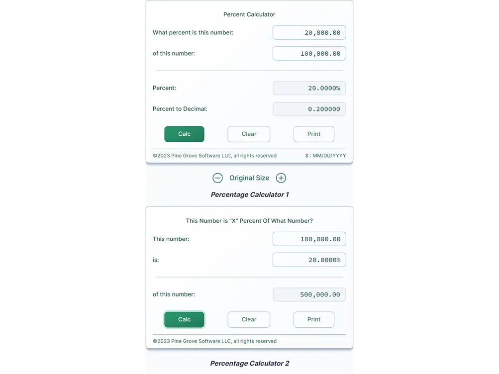 Percentage calculator for money store